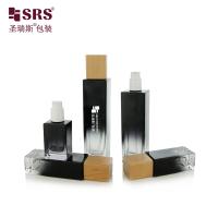 China Custom 20ml 30ml 50ml 100ml 120ml Rectangle Glass Skincare Bottle Wooden Cap for Lotion Emulsion Cream for sale