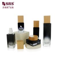 China Custom 20ml 30ml 50ml 100ml 120ml Rectangle Glass Skincare Bottle Wooden Cap for Lotion Emulsion Cream for sale