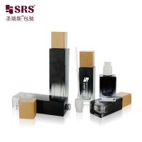 China Custom 20ml 30ml 50ml 100ml 120ml Rectangle Glass Skincare Bottle Wooden Cap for Lotion Emulsion Cream for sale