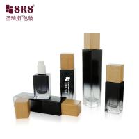 China Custom 20ml 30ml 50ml 100ml 120ml Rectangle Glass Skincare Bottle Wooden Cap for Lotion Emulsion Cream for sale