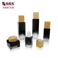 China Custom 20ml 30ml 50ml 100ml 120ml Rectangle Glass Skincare Bottle Wooden Cap for Lotion Emulsion Cream for sale
