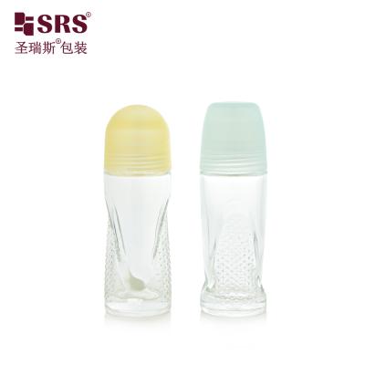 China 50ml Irregular‑Shaped Molded Glass Roll‑On Bottle With Plastic Roller Ball For Deodorant Body Perfume for sale