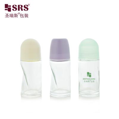 China 50ml Empty Clear Twisted Glass Roll‑on Bottle For Deodorant Antiperspirant Packaging for sale