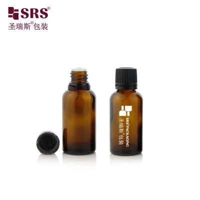China UV Protection Amber Green Glass Essential Oil Bottle Tamper Evident Screw Cap Custom Logo Cosmetic Packing for sale