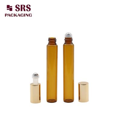 China 10ml luxury thin wall pocket travel size essential oil amber glass roller bottle for sale