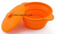 China Food Grade Silicone Collapsible Bowl with Lid 24cm BPA Free Foldable Storage Bowl for sale