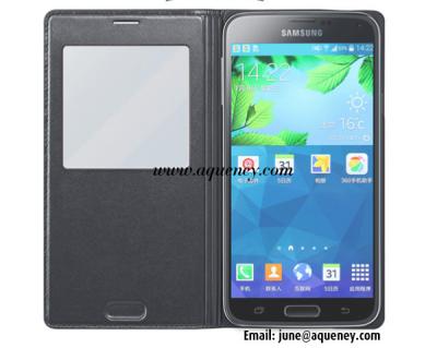 China Samsung Galaxy S5 Leather Wallet Case Cover with Viewing Window and Multiple Color Options for sale