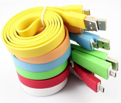 China Micro USB 2.0 Noodle Cable 1m 2m 3m Compatible Samsung iPhone Charging Cord for sale