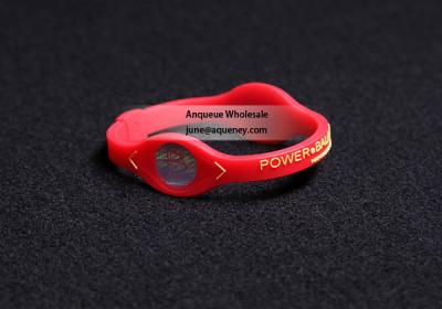 China Silicone Power Balance Bracelet with Hologram Disks 202x12mm Custom Logo for sale