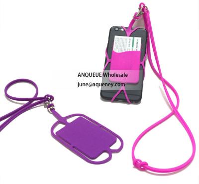 China Custom Silicone Phone Case with Business Card Holder 87x56mm Promotional Lanyard Smart Wallet for sale