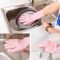 China Food Grade Silicone Dishwashing Scrubber Gloves Pair 250C Heat Resistant Cleaning Brush for sale