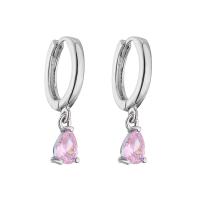 China 18K Gold Plated Hoop Earrings Rectangle Water Drop Pink Zircon Diamond Pendant 2.0 Inch for sale