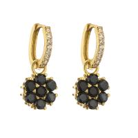 China 18k Gold Plated Brass Flower Drop Earrings with Micro Pave Zircon Crystal 2 Colors for sale