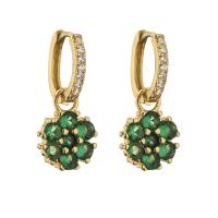 China 18k Gold Plated Brass Flower Drop Earrings with Micro Pave Zircon Crystal 2 Colors for sale