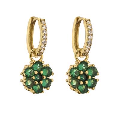 China 18k Gold Plated Brass Flower Drop Earrings with Micro Pave Zircon Crystal 2 Colors for sale