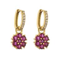 China 18k Gold Plated Brass Flower Drop Earrings with Micro Pave Zircon Crystal 2 Colors for sale