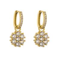 China 18k Gold Plated Brass Flower Drop Earrings with Micro Pave Zircon Crystal 2 Colors for sale