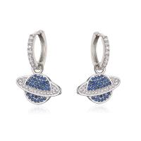 China 24k Gold Plated Planet Drop Earrings 925 Sterling Silver Hoop Zircon Diamond Pendant for sale