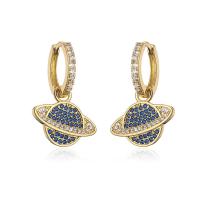 China 24k Gold Plated Planet Drop Earrings 925 Sterling Silver Hoop Zircon Diamond Pendant for sale