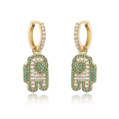 China 24k Gold Plated Planet Drop Earrings 925 Sterling Silver Hoop Zircon Diamond Pendant for sale
