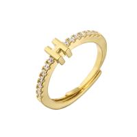 China 18K Gold Plated Initial Letter Diamond Ring Adjustable 925 Sterling Silver Zircon Alphabet Bands for sale