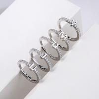 China 18K Gold Plated Initial Letter Diamond Ring Adjustable 925 Sterling Silver Zircon Alphabet Bands for sale