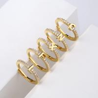 China 18K Gold Plated Initial Letter Diamond Ring Adjustable 925 Sterling Silver Zircon Alphabet Bands for sale