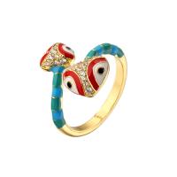 China 24k Gold Plated Enamel Open Heart Cobra Zircon Ring for Women 6-10 Size for sale