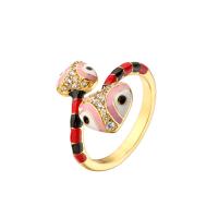 China 24k Gold Plated Enamel Open Heart Cobra Zircon Ring for Women 6-10 Size for sale