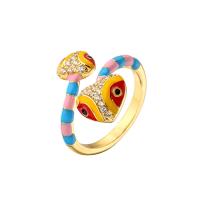 China 24k Gold Plated Enamel Open Heart Cobra Zircon Ring for Women 6-10 Size for sale