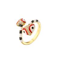 China 24k Gold Plated Enamel Open Heart Cobra Zircon Ring for Women 6-10 Size for sale
