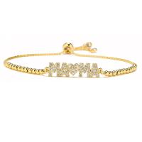 China 18k Gold Plated Diamond Custom Letter Mom Bracelet Adjustable Beaded Tennis Chain 7.5 inch for sale