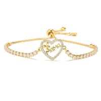 China 18k Gold Plated Diamond Custom Letter Mom Bracelet Adjustable Beaded Tennis Chain 7.5 inch for sale