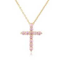China 24k Gold Plated Zircon Cross Pendant Necklace 925 Sterling Silver Chain 18 Inch for sale