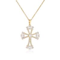China 24k Gold Plated Zircon Cross Pendant Necklace 925 Sterling Silver Chain 18 Inch for sale