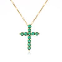 China 24k Gold Plated Zircon Cross Pendant Necklace 925 Sterling Silver Chain 18 Inch for sale