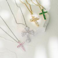 China 24k Gold Plated Zircon Cross Pendant Necklace 925 Sterling Silver Chain 18 Inch for sale