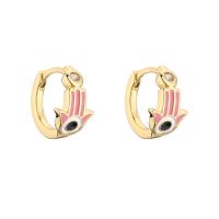 China 14k Gold Plated Zircon Colorful Enamel Palm Cuff Hoop Earrings for Women OEM Custom for sale