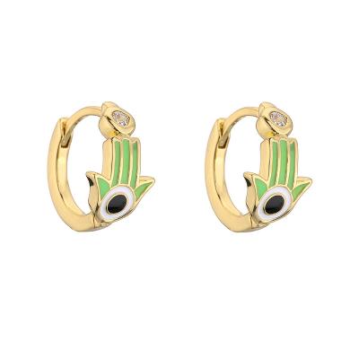 China 14k Gold Plated Zircon Colorful Enamel Palm Cuff Hoop Earrings for Women OEM Custom for sale