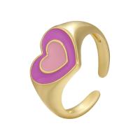 China 14k Gold Plated Open Adjustable Colorful Enamel Double Heart Chunky Ring for sale