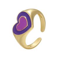 China 14k Gold Plated Open Adjustable Colorful Enamel Double Heart Chunky Ring for sale