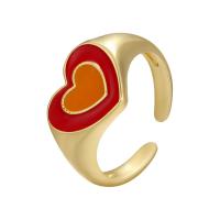 China 14k Gold Plated Open Adjustable Colorful Enamel Double Heart Chunky Ring for sale