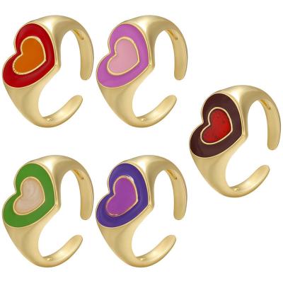 China 14k Gold Plated Open Adjustable Colorful Enamel Double Heart Chunky Ring for sale