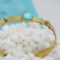 China Natural Stone Turquoise 18K Gold Plated Bangles For Women Adjustable for sale
