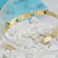 China Natural Stone Turquoise 18K Gold Plated Bangles For Women Adjustable for sale