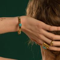 China Natural Stone Turquoise 18K Gold Plated Bangles For Women Adjustable for sale