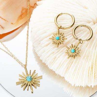 China 18k Gold Plated Turquoise Jewelry Set Necklace and Earrings for Women 2 Piece for sale