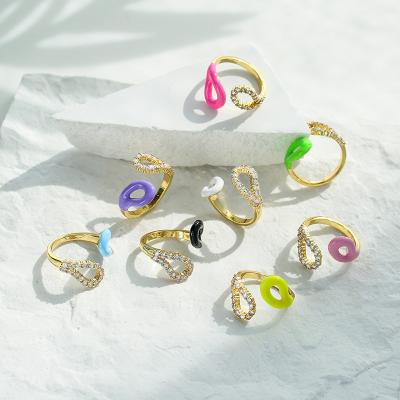 China 18K Gold Plated Adjustable Diamond Rings Colorful Enamel Geometric Jewelry for Women for sale
