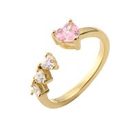 China 18k Gold Plated 925 Sterling Silver Heart Diamond Ring Adjustable Engagement Wedding for sale