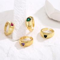 China 18K Gold Plated Adjustable Chunky Heart Diamond Zircon Ring for Women for sale
